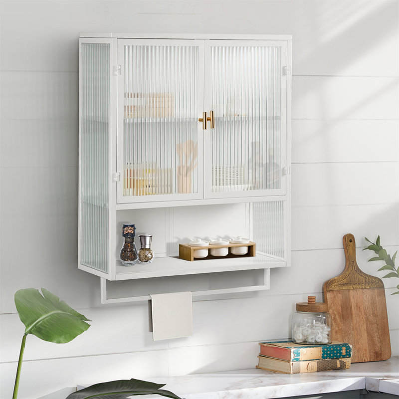 Kingstree Iron Tempered Glass Wall mounted Bathroom Cabinet Kitchen Small Wall Cabinet